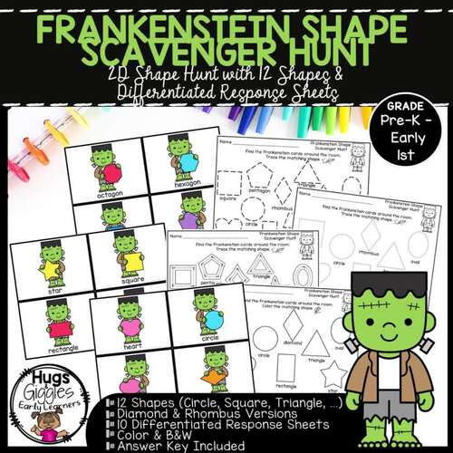 Frankenstein Shape Scavenger Hunt | Halloween Math Center Pre-K - 1st