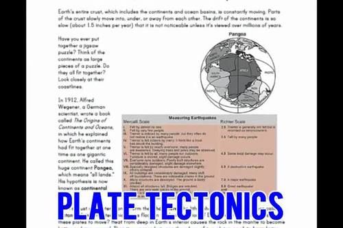 Earth Science Reading Comprehension Plate Tectonics and Rock Cycle ...