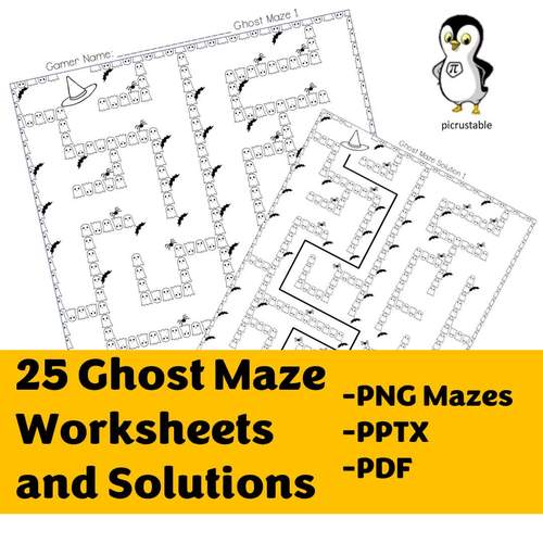 25 Ghost Maze Worksheets and Solutions - PPTX , PDF, PNG by picrustable