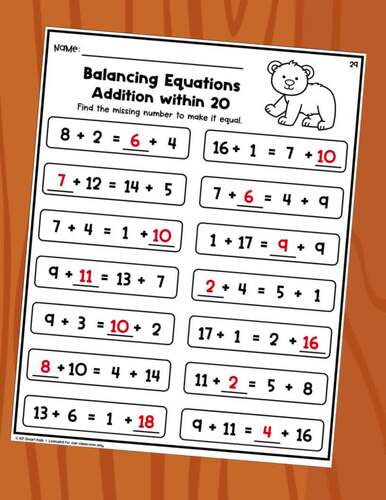 Arctic & Polar Animals Balancing Equations Addition Within 20 Make It ...