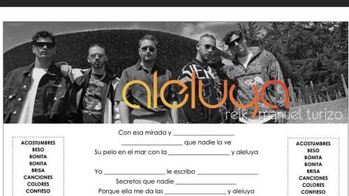Reik, Manuel Turizo - 'Aleluya' Spanish Cloze Song Sheet **W/ VIDEO TO ...