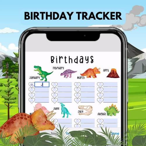 Dinosaurs Birthday Tracker | Birthday Tracker Printable Template ...
