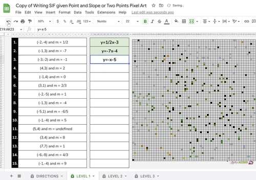 Writing Linear Equations Google Sheets Digital Pixel Art Math | TPT