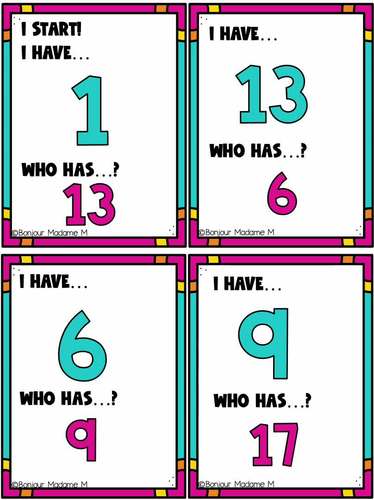 Math Game - I Have.. Who Has..? - Numbers 1-20 by Bonjour Madame M