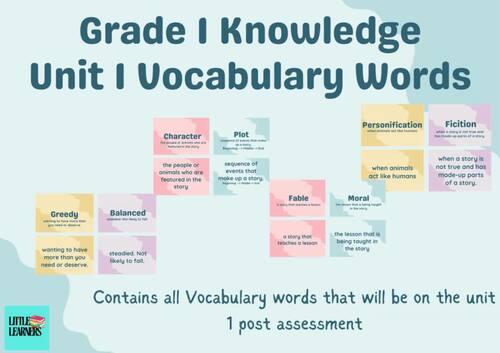 Knowledge Unit 1 Grade 1 Vocab Words by Little Learners 2 | TPT