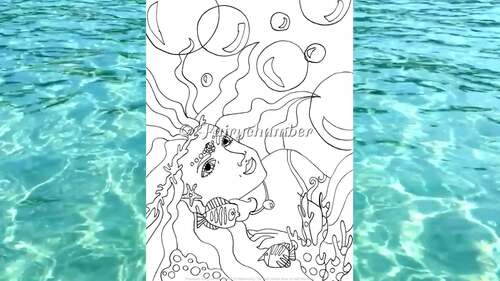 Mermaid Dreams Coloring Page For Kids And Adults Ocean Fantasy by ...
