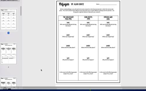 Refugee by Alan Gratz Graphic Organizers- 2 Sets Included- Digital Option