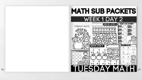 1st Grade | Fall Math Packets for Sub Days | Autumn Theme | TPT