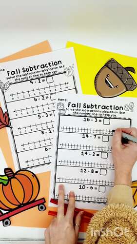 Autumn Fall Subtraction with a Number Line Kindergarten 1st Grade ...