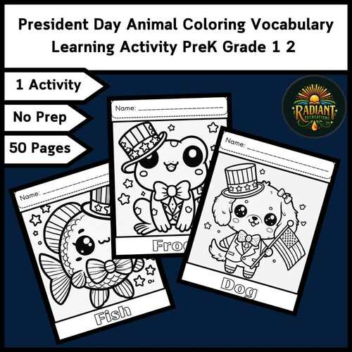 President Day Animal Coloring Vocabulary Learning Activity Fun PreK ...