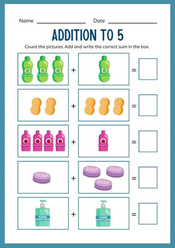 Fun and Colorful Kindergarten Addition Math Worksheet by PrintablesAM