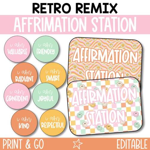 Retro Affirmation Station for Classrooms Editable / Retro Groovy ...