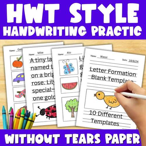HWT Style Handwriting Without Tears Paper Pactice Sheets with Picture Box