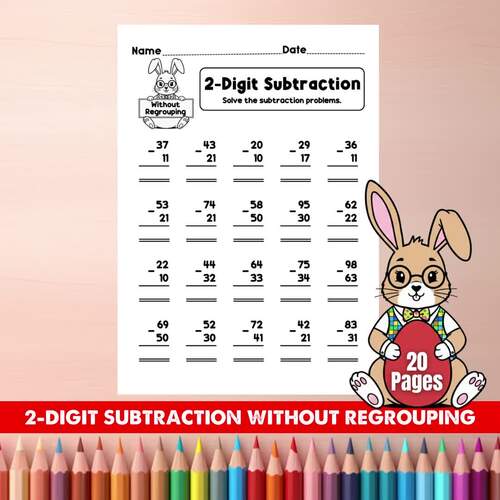 2-Digit Subtraction Without Regrouping Worksheets | Easter Math Activities
