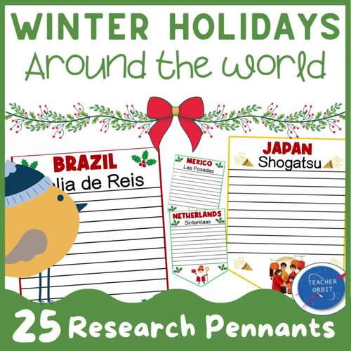 Winter Holiday Traditions Around the World Research Activity Pennants ...