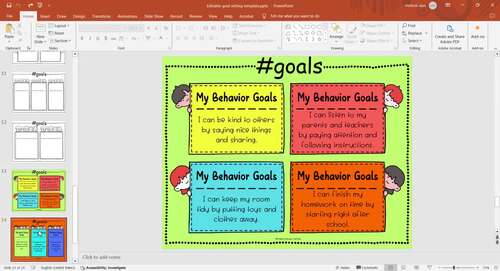 Editable Goal Setting Template - Back to School Learning Goals | TPT