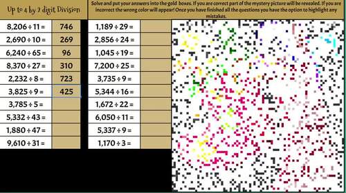 Up To 4 by 2 Digit Division Christmas Math Pixel Art | TpT