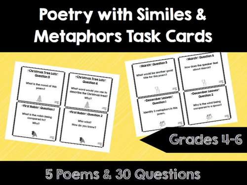 Poetry Analysis with Similes & Metaphors Task Cards by Laura Heflin