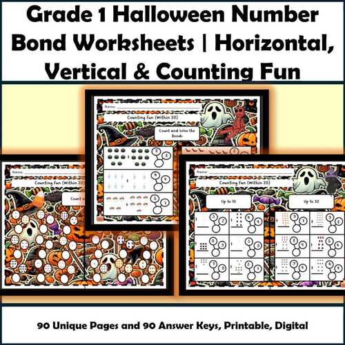 Grade 1 Halloween Number Bond Worksheets | Horizontal, Vertical ...