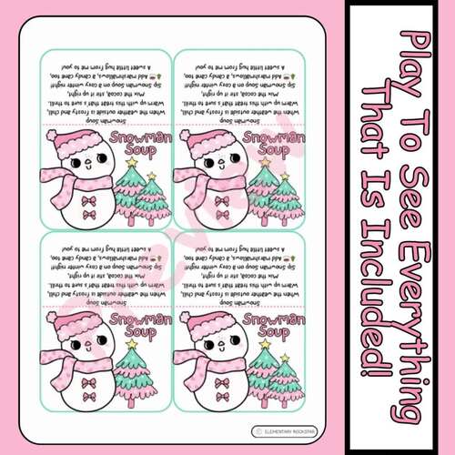 Winter Snowman Soup Gift Tags: (Pink) Student Gift/Treat Tags | TPT