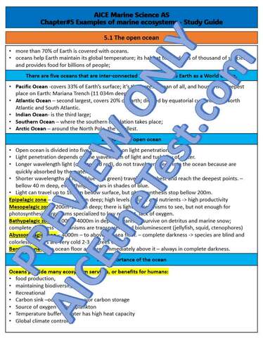 AICE Marine Science AS Chapter#5 Examples of marine ecosystems Study Guide