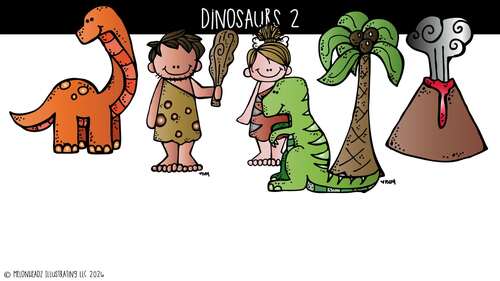 Dinosaurs 2 clip art, caveman, volcano COLORED Version by Melonheadz ...