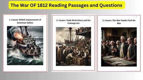 The War of 1812 activities Reading Passages, War Hawks, James Madison ...