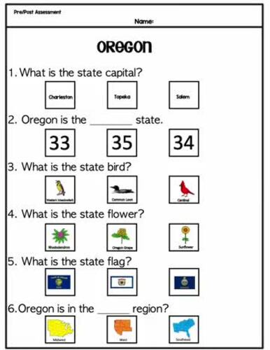 Oregon Worksheets 50 States, Special Education by ALL ABOUT SPED with ...