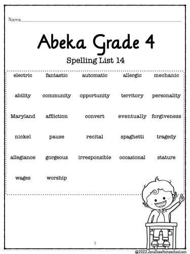 Abeka Spelling, Vocabulary & Poetry 4 - 6th Ed. - List 14 - 'c' for k ...