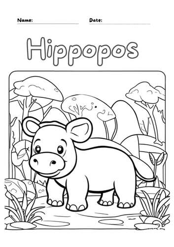 Printable Cute Hippopos coloring sheet,Kids,illustration,Animal ...