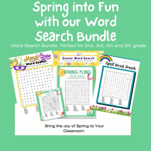 Spring Celebrations Word Search Bundle | Easter, Mardi Gras, April and ...