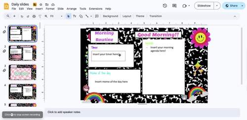 Composition Notebook Daily Agenda Slides | Editable Classroom Slides