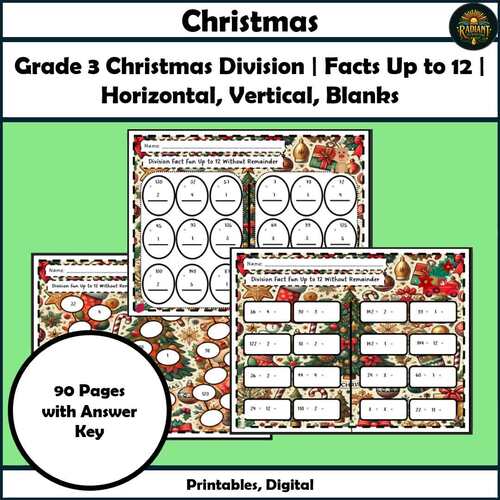 Grade 3 Christmas Division Math Facts Up to 12 No Remainders Fill the Blank