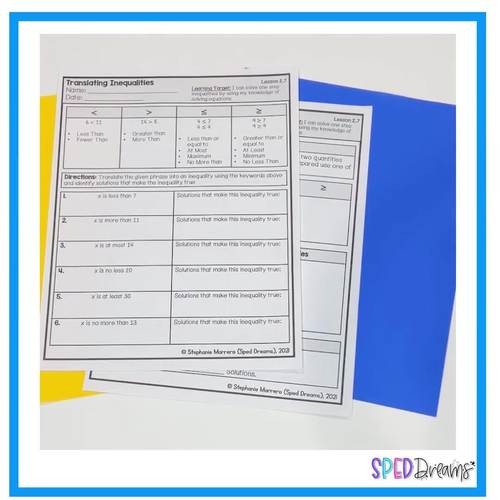 Solving 1 Step Inequalities Guided Notes with Exit Ticket Sped Scaffold ...