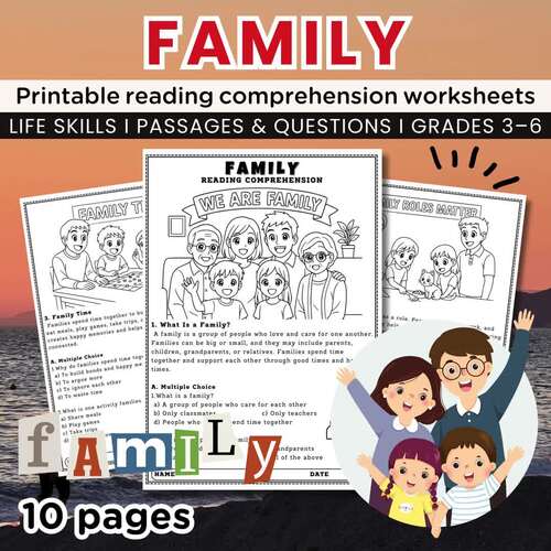 Family Reading Comprehension Worksheets, Passages with Questions & Writing