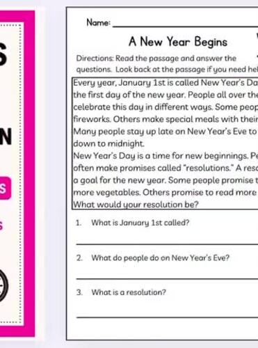 New Year’s Day Reading Comprehension Packet (Grades 1–3) by ...