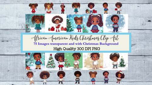 Kawaii African American Kids Dressed for Christmas Clip Art | TPT