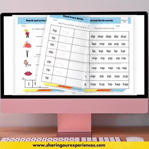 CVC "ip" word family printable Phonics worksheets for kids by SOE store