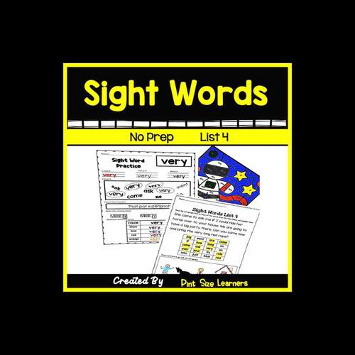 Sight Word Practice | Center Activity and Worksheets | List 4 | K - 1