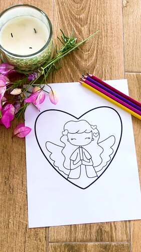 Valentine's Day Heart Card Coloring Craft Printable Valentine's Angels ...