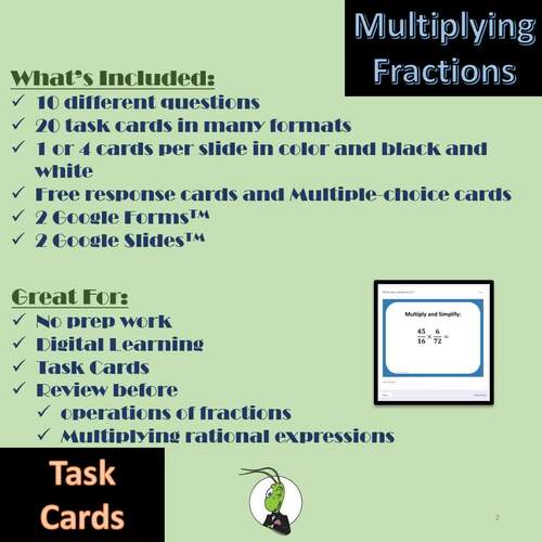 Multiplying Fractions Set 2 Task Cards, Google Slides and Google Forms