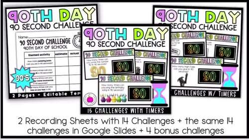90th Day of School Activities | 90 Second Challenge Bundle | TPT