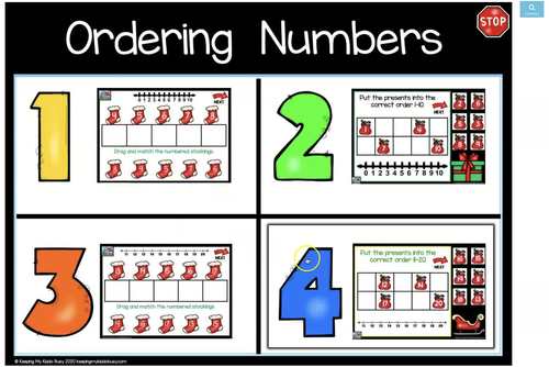 Ordering Numbers 1-20 Kindergarten Math Boom Cards™ for December Christmas