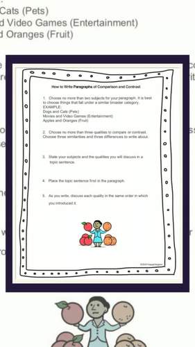 Compare and Contrast Paragraph Writing Graphic Organizer Frames and ...