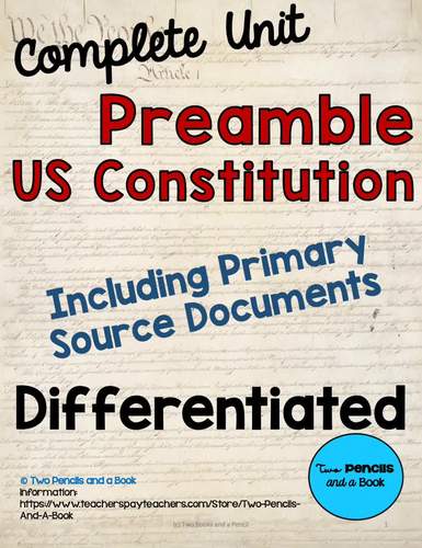 UNIT: What is the Purpose of the Preamble? US Constitution Grades 5, 8 ...