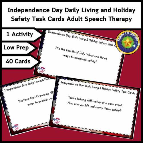 Independence Day Daily Living and Holiday Safety Task Cards Adult ...