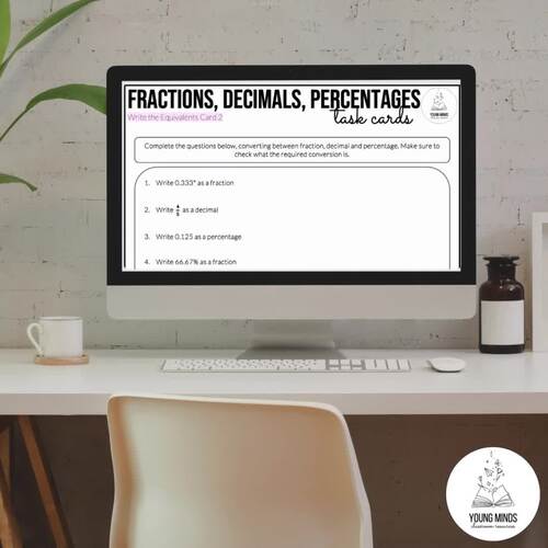 Fraction, Decimal & Percentage Equivalents Task Card Activity | Print ...
