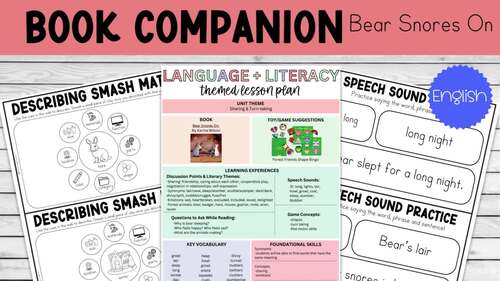 English Book Companion: Bear Snores On by Play Therapy Creative | TPT
