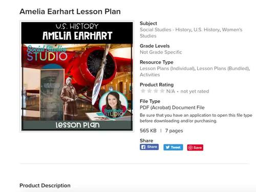 Amelia Earhart Lesson Plan by Social Studies Studio | TPT