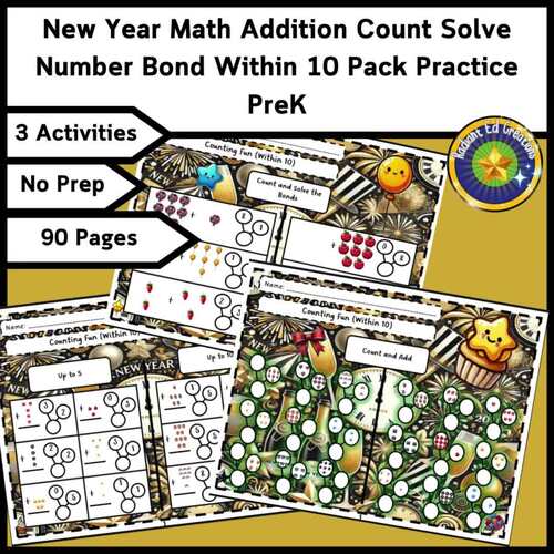 New Year Math Addition Count Solve Number Bond Within 10 Pack Practice PreK